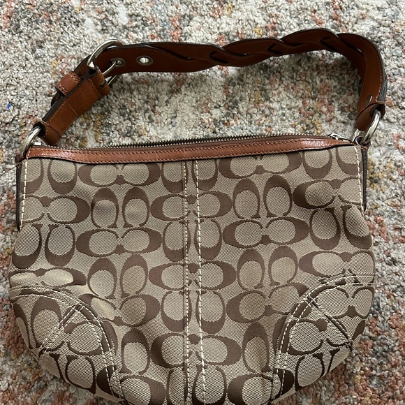 Coach | Bags | Coach Brown Leather Shoulder Bag With Signature Monogram ...